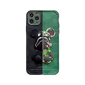 Jeriwell Camo Phone Case Compatible with iPhone 11 Pro Max 6.5 inch Cool ArmyGreen 3D Bear Pattern Fashion Full Body Protection Case/Cover/Skin for Boy Men (for iPhone 11 Pro Max)