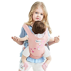 BORPRES Baby Doll Carrier for Kids Little Girls, with Feeding Toy Play Set for Baby Dolls, Comfortable and Safe Design,Premium Sturdy Cotton-Pink