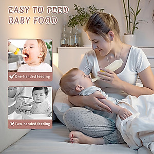 Baby Food Feeder 4 Pack Silicone Baby Food Dispensing Spoon-WAJIAYON, 3 oz Squeeze Feeding Spoons with Suction Cup for Boys Girl Kids Toddlers - Self Feeding Bottle Spoon