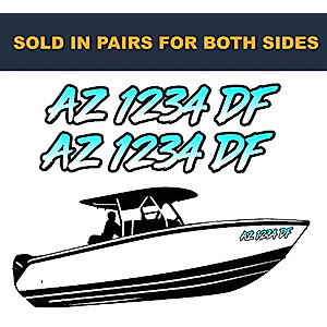 VulgrCo 2 Pack Pair Boat Registration Numbers Custom Personalized State Watercraft Vinyl Decal Sticker Tag Reg Number Lettering Premium Gradient Print