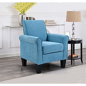 Lepfun Accent Living Room Chairs Modern Linen Fabric Comfy Reading Armchair for Bedroom Small Spaces Apartment Office, Light Blue