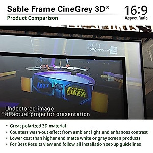 Elite Screens Sable Frame CineGrey 3D, 120-inch Diagonal 16:9, 8K 4K Ultra HD Ready Ceiling and Ambient Light Rejecting Fixed Frame Projector Screen, CineGrey 3D Projection Material, ER120DHD3