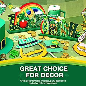 Hommtina 3 Pcs St. Patrick's Day Decorations Cute Saint Patricks Day Wooden Table Decorations Home Decor Centerpieces Blocks Shamrock Clover Irish Patty's Tiered Tray & Table Top Sign Decor for Office Dining Room