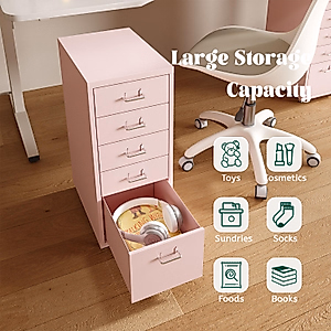 MIOCASA 5 Drawer Metal File Cabinet Mobile Underdesk Chest for Home Office (Pink)