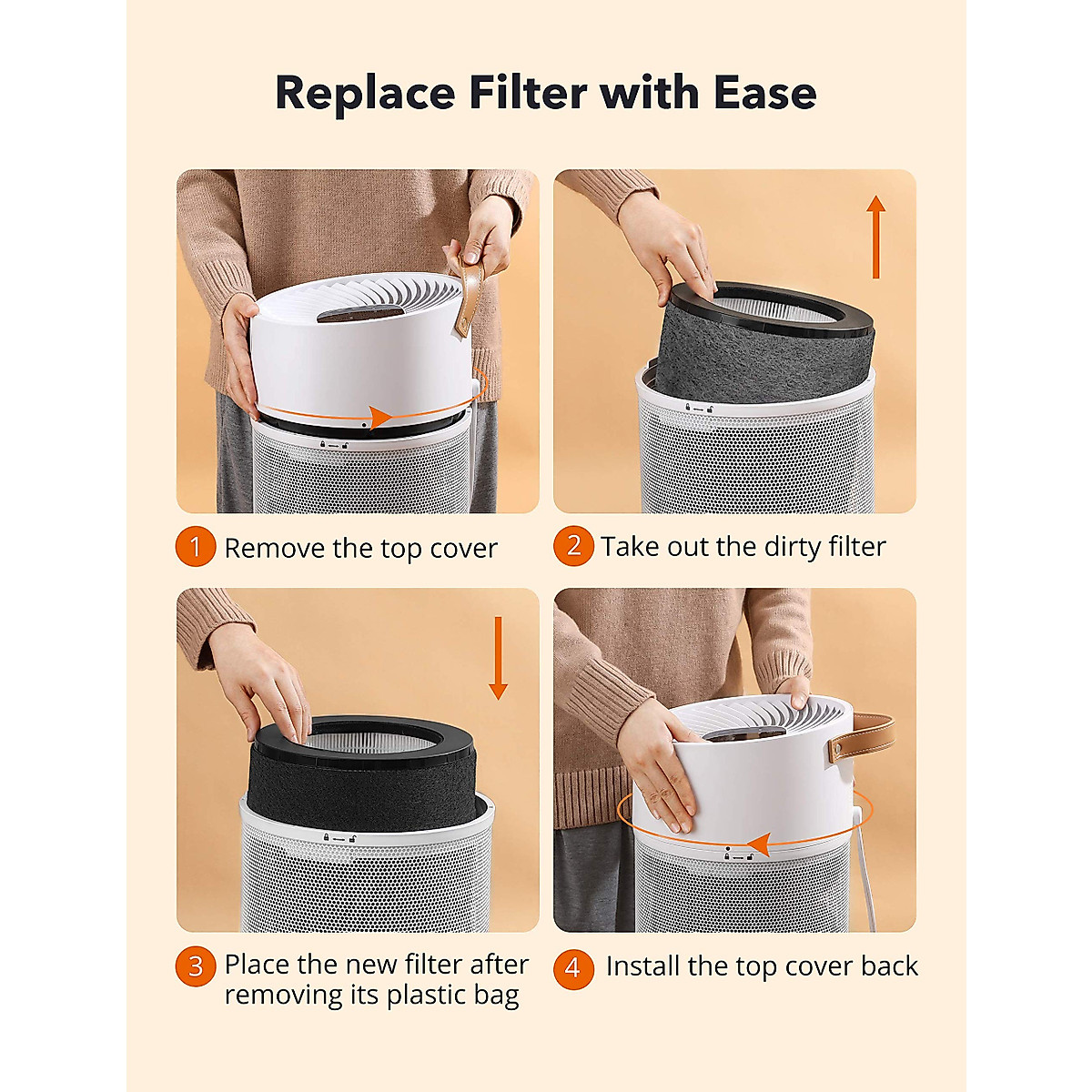 Air Purifier Replacement Filter, 3-in-1 True HEPA Filter, Removes up to 99.95% of Pet Hair, Pollen, Pet Dander, Mold Spores, Odor, Smoke, and Dust, Compatible with Air Purifier AP008