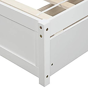 Twin Platform Storage Bed with Headboard, Solid Wood Bed Frame with Two Drawers (White, Twin Size)