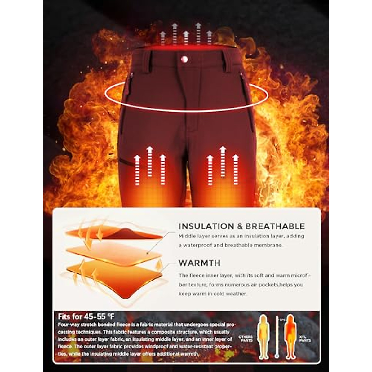 Wespornow Women's-Snow-Ski-Pants for Winter Outdoor Fleece-Lined-Water-Resistant-Hiking-Insulated-Pants with Zipper Pockets（Grey,Medium