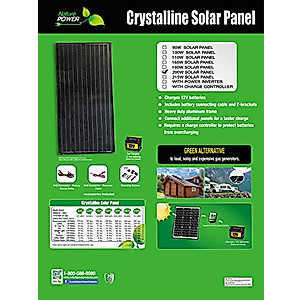 Nature Power 50202 200 Watt Crystalline Connecting Cables Solar Panel, Black
