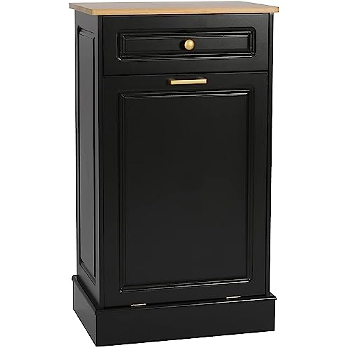 Scurrty 20.5'' Wooden Tilt Out Trash Can Cabinet for Kitchen Island,Tilt Out Bin for Trash Disposal Recycling, Handmade Solid Wood Hideaway Trash Holder for Laundry Hamper with Drawer (Black, Single)