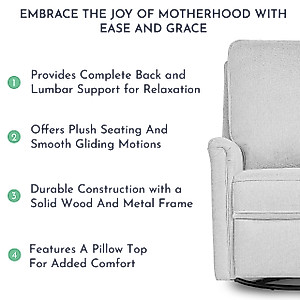 Evolur Beau Upholstered Seating Swivel, Manual, Greenguard Gold Certified, Chair, Modern Nursery Recliner, Tool-Free Assembly Glider, Morning Grey