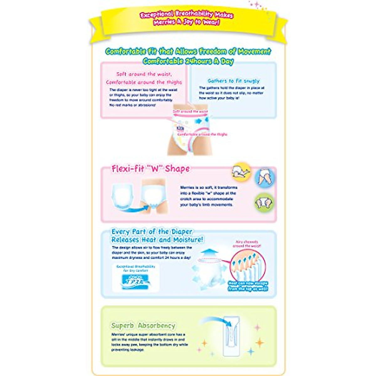 Diapers - Japanese Tapes - Import Diapers Merries Smooth Air-Through - 82 Pieces - S 8-17 lbs - Comfortable Fit - Prevents Leakage from The Sides - Less Pressure On Your Baby's Tummy