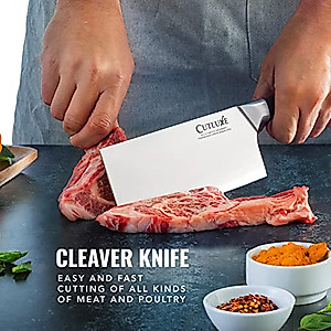 Cutluxe Cleaver Knife - 7" Meat Cleaver, Butcher Knife for Meat Cutting – Razor Sharp German Steel Blade – Full Tang Ergonomic Handle Design – Artisan Series