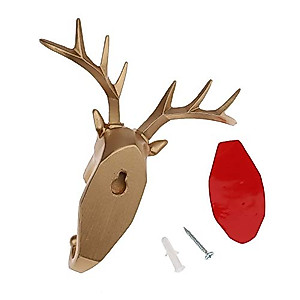 Kepfire Elegant Wall Art Cartoon Bedroom Christmas Hook Mural Home Decoration Creative Animal Gold Deer Head Coat Bag Key Cap Punch-Free Hanging Resin Nordic Style