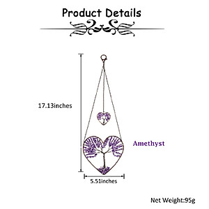 PESOENTH Amethyst Heart Life Tree Dream Catcher Hanging Ornament Bohemian Purple Double Hearts Life Tree Wall Art Window Car Hanging Decorations for Home Bedroom Decor