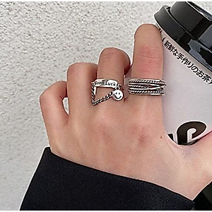 CJIAYUJEW 16PCS Chain Rings Gothic Punk Chain Finger Ring Set for Women Men,Vintage Silver Emo Rings Cross Butterfly Knuckle Ring