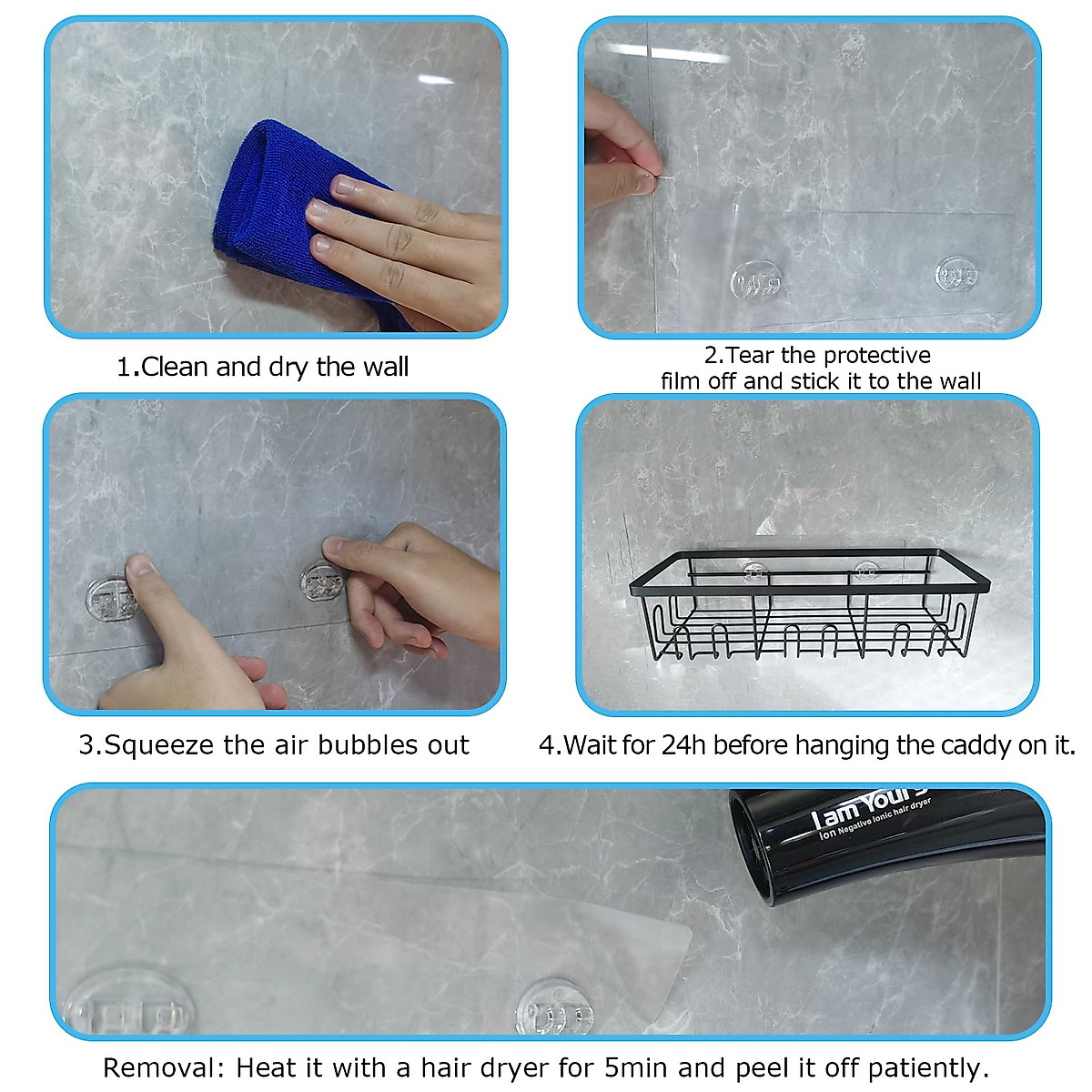 HSD Houseware Corner Shower Caddy Adhesive Replacement 4 PCS, Waterproof No Drilling Shower Shelf Adhesive Replacement, Self Adhesive Hooks for Hanging Soap Dish Towel Holder Toothbrush Holder