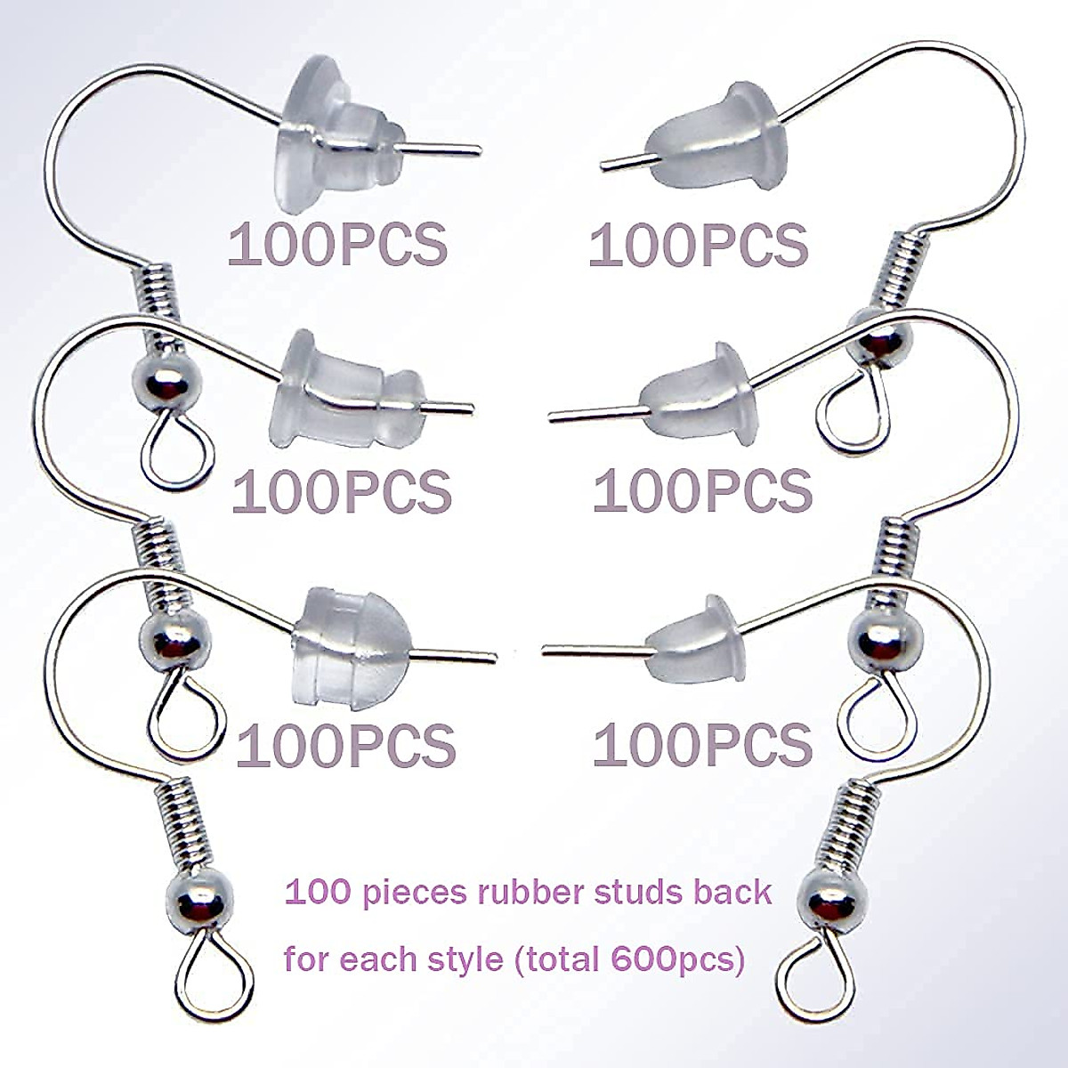 Silicone Earring Backs, Clear Earring backings with Box, Earring Safety Back Pads backstops Stopper, 6 Different Shapes Soft Earring Backs Replacements (600PCS/300Pairs)