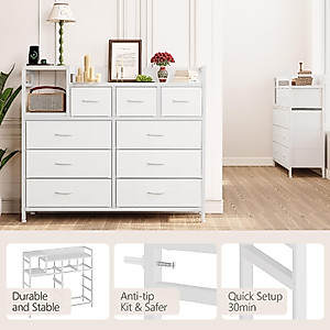 Jojoka TV Stand with Charging Station, Bedroom Dresser for Living Room TV Stand with 9 Drawers, White