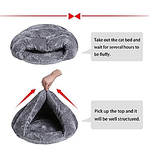 Mojonnie Soft Warm Cat Bed for Winter Cat Tent Self-Warming Sleeping Bed for Cats Fleece Pet Cave Bed for Winter Pets Puppy Indoor Pet Triangle Nest (Grey)