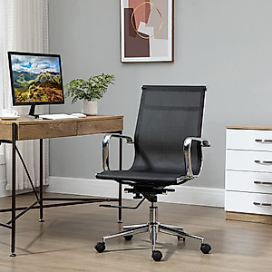 Vinsetto Mesh Office Chair, Swivel Desk Chair with Adjustable Height, Armrests and Tilt Function, Black