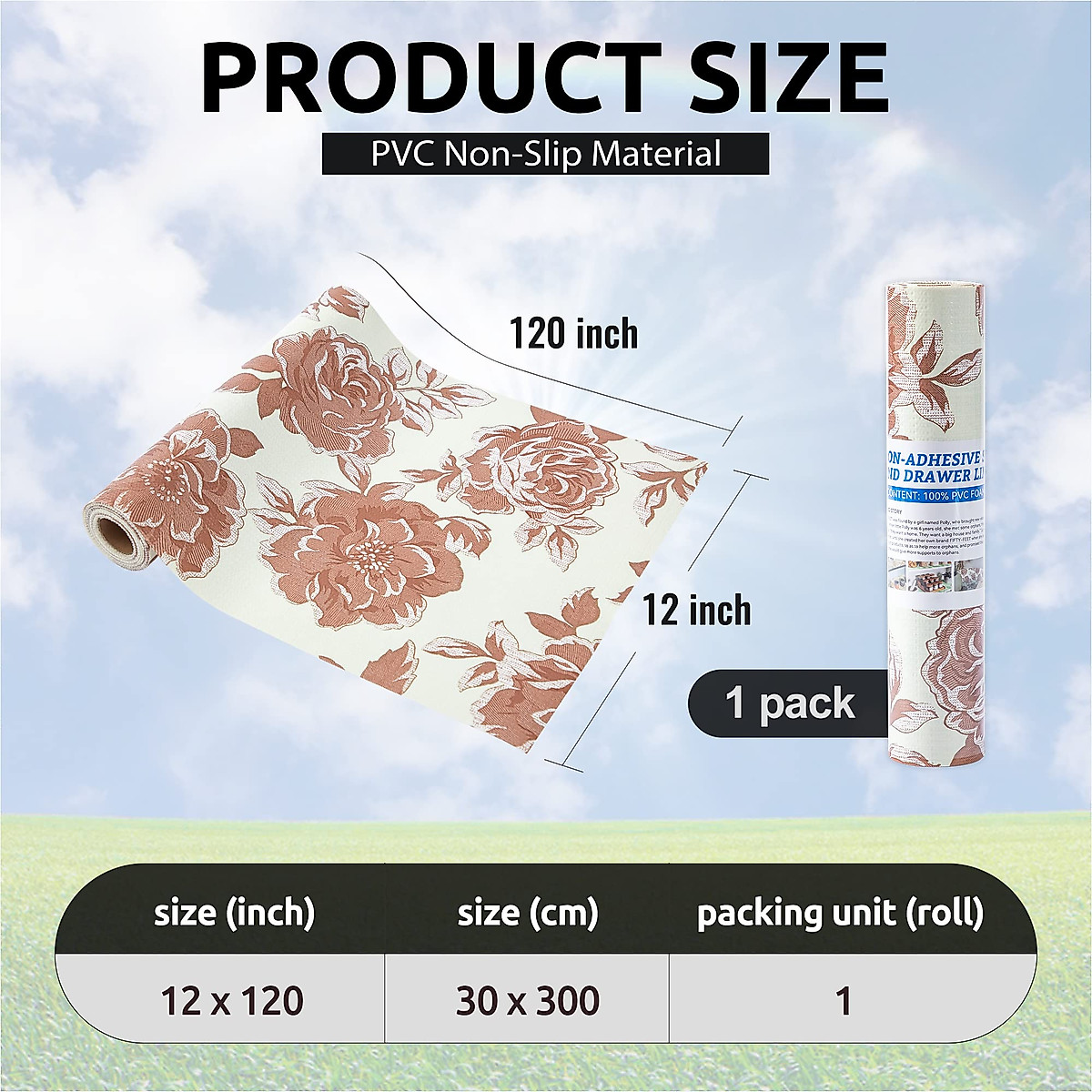 FIFTY FEET 12X120 Inch Shelf Liner for Kitchen Cabinets, PVC Drawer Liner for Dresser Non-Slip Bathroom, Non-Adhesive Cabinet Liner Washable (Red Flower)(1 Roll)