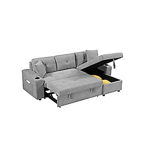 Eafurn L-Shaped Convertible Sleeper Sectional Sofa Couch Bed w/Chaise Lounge & Cup Holders, Reversible Corner Couch w/Pull Out Bed& Storage, 4 Seater Tufted Pullout Sofabed for Living Room Office