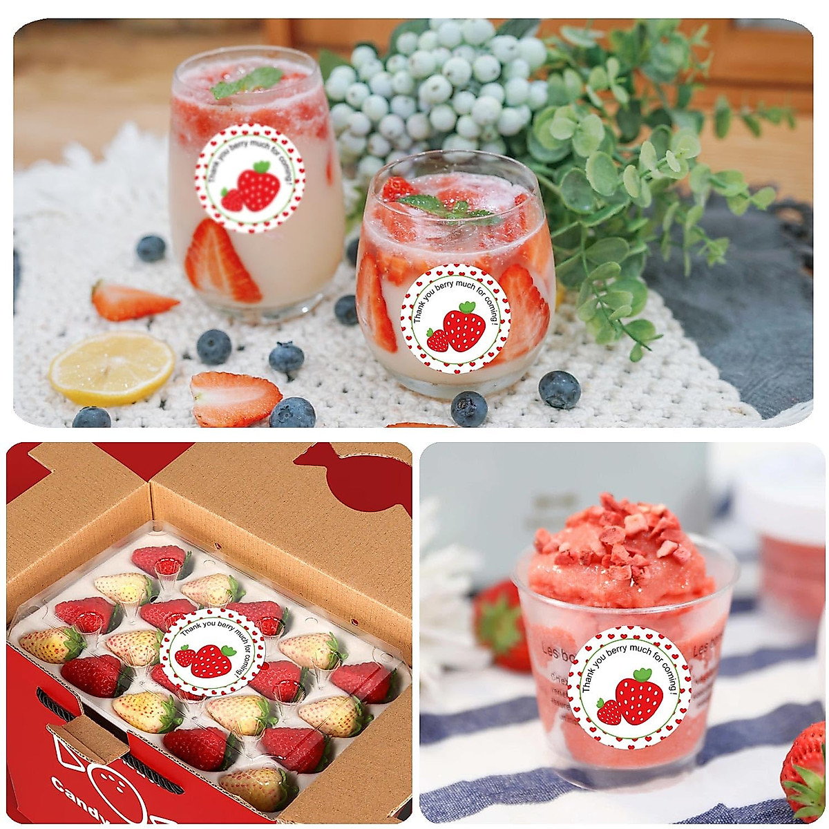 Strawberry Thank You Sticker Labels 1.5 Inch Thank You Berry Much for Coming Stickers - Sweet Strawberry Themed Birthday Party Favors Thank You Sticker Labels 250 Pcs