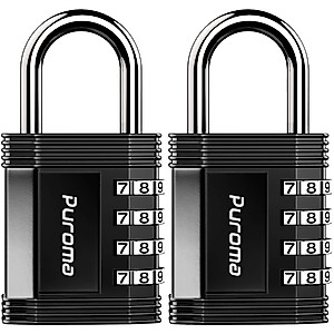 Puroma 2 Pack Combination Lock 4 Digit Padlock for School Gym Locker, Sports Locker, Fence, Toolbox, Case, Hasp Storage (Black)