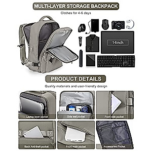 VGCUB Carry on Backpack,Large Travel Backpack for Women Men Airline Approved Gym Backpack Waterproof Business Laptop Daypack, Brown