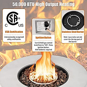 Giantex Firepit Table for Outside - 36" Round Propane Fire Pit, 50,000 BTU Outdoor Gas Fire Tables w/Lava Rocks, Stainless Steel Burner, Water-Proof Cover, Stone Fire Pit Table for Patio Garden