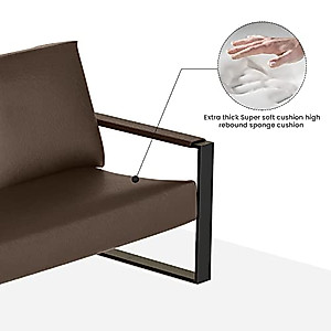 DLKGG Modern 45" Loveseat Sofa Couch, Faux Leather Small Loveseat Sofa with Ergonomic Cushion & Scratch Resistant Foot Mats, 2-Seater Loveseat Sofa for Living Room, Office, Reception Room(Brown)