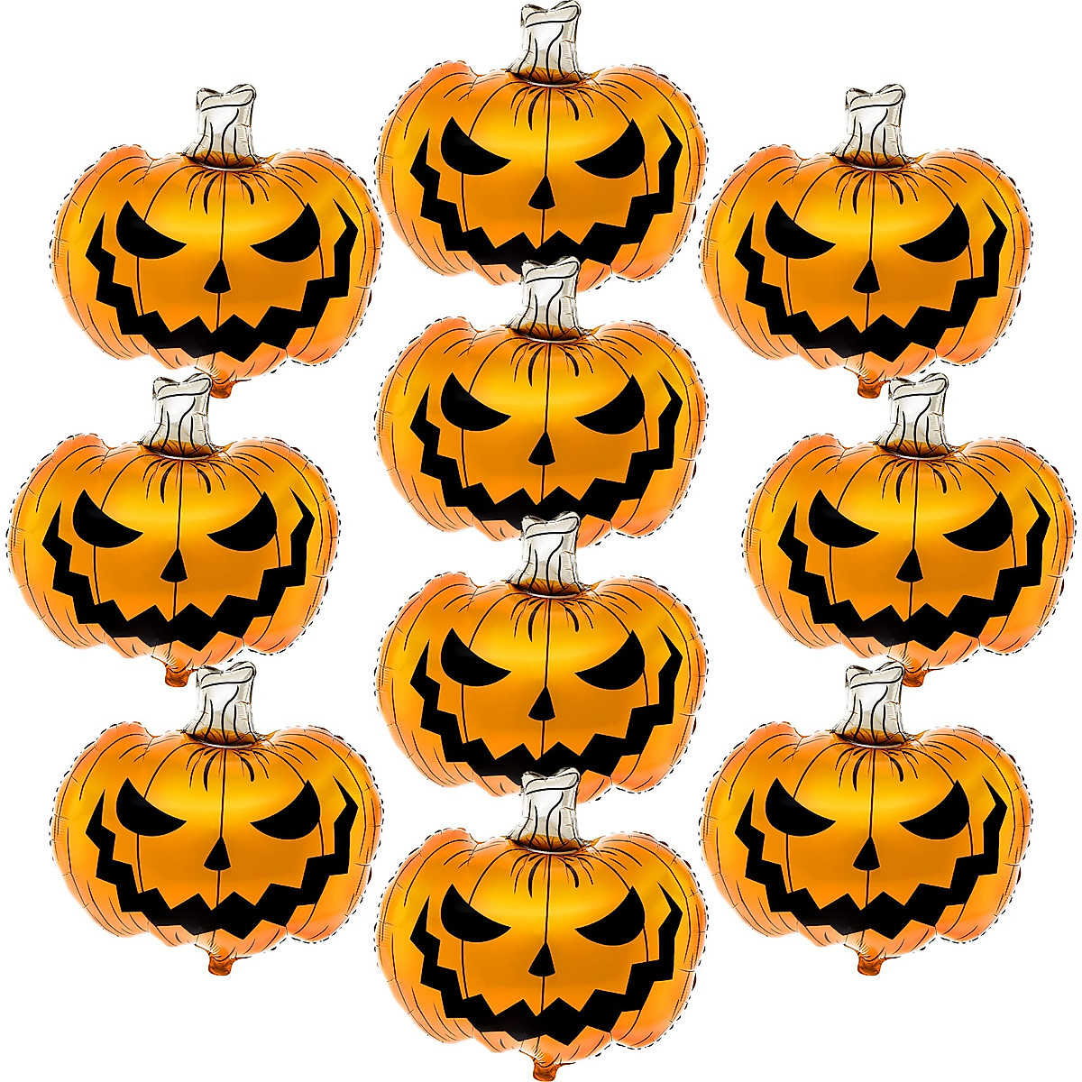 KatchOn, Scary Halloween Pumpkin Balloons - 25 Inch, Pack of 10 | Happy Fall Banner for Fall Decorations - Large, 120x20 Inch | Pumpkin Foil Balloons for Halloween Decorations | Fall Festival Banner