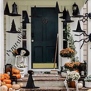 ZMCINER 12 Pcs Halloween Black Witch Hats Decorations Hanging Witch Hats with 100 Yards Rope for Halloween Witch Costume Accessories and Halloween Party Decorations