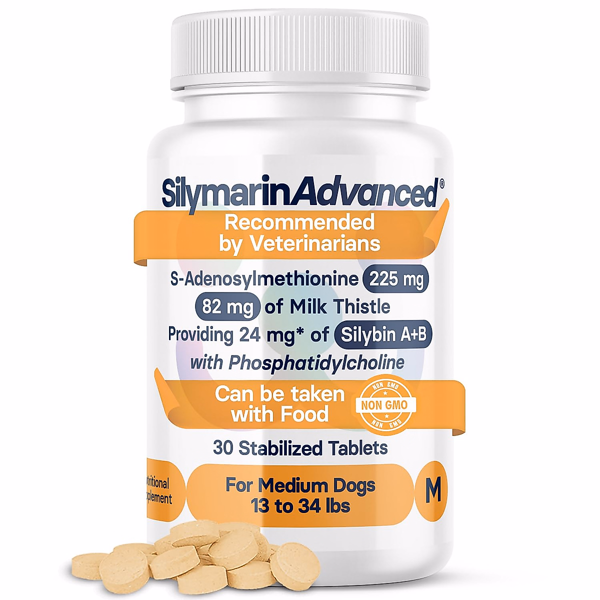 SilymarinAdvanced Liver Health Supplement for Medium Dogs, S-Adenosylmethionine (Same) and Silybin, Liver Tablets, Cognitive Support, 30 Tablets