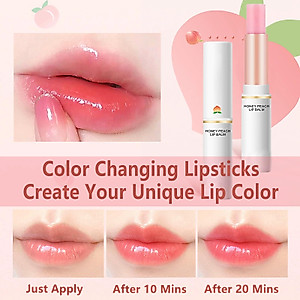 2 Pcs Peaches Color Changing Lipstick, Long Lasting Nutritious Lip Balm Lips Moisturizer Temperature Color Change Lip Gloss Lip Makeup Jelly Crystal Lipstick Set for Women