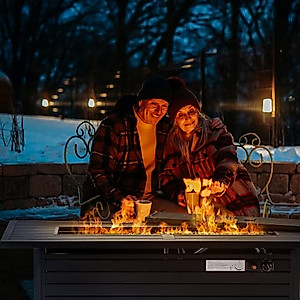 LEGACY HEATING 57 inch Gas Fire Pit Table Outdoor Propane Fire Pit Table, 50000BTU Fire Table with Lid, Retangular Bronze Firepit Table for Garden Courtyard Deck Poolside Party