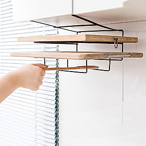 Cabilock Wall Mounted Towel Holder Metal Shelf Brackets Towel Rack with Shelf Chopping Board Holder Kitchen Pot Lid Organizer Cord Holders Kitchen Storage Shelves Iron Holding Rack Cupboard