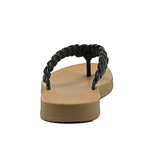 Soda STILL ~ Women Casual Comfort Braided Flip Flops Flat Fashion Thong Sandal (10, BLACK PU, numeric_10)