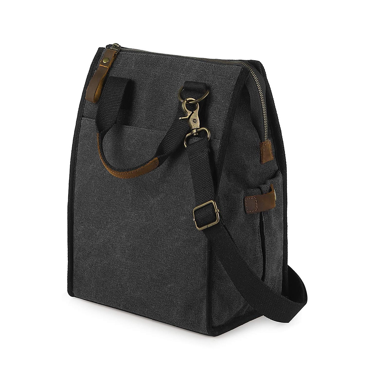 SMRITI Insulated Canvas Lunch Bag for Women/Men-9.6 L Reusable Leakproof Lunch Tote Bag for Work Picnic Beach - Fashion Lunchbox for Adults with Shoulder Strap(Dark Grey)