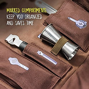 Barillio Bartender Bag Travel Bartender Kit Bag with Bar Tools | Professional 17-Piece Bar Tool Set with Portable Waxed Canvas Bag Including Shoulder Strap for Easy Carry | Travel Cocktail Set……