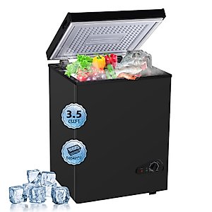 Geekman Chest Freezer 3.5 Cubic Feet Capacity with Removable Basket, Defrost Water Drain, 6 Level Adjustable Temperature, Energy Saving, and Top-Open Door for home, bar, office (Black)