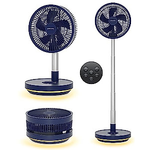 Primevolve 10 inch Oscillating Fan, Battery Operated Fan Adjustable Height, USB Rechargeable Home Office Outdoor Camping Tent Travel, Navy
