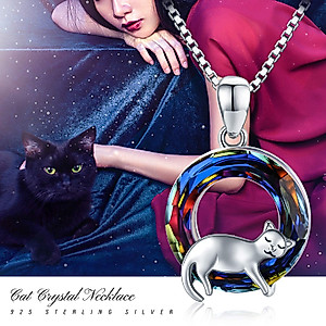 JUSTKIDSTOY Cat Necklace 925 Sterling Silver Cute Animal Pendant Necklace with Crystal Cat Jewelry Gifts for Women Cat Lovers