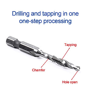 szgate 5PCS Combination Drill Tap Bit Set Screw Tapping Hex Shank HSS Metric/Imperial Plug Drill Bits Hand Tools 10-24NC,5mm
