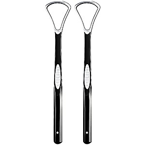 Plastic Dental Tongue Scraper Cleaner Brush Black 2 Pack