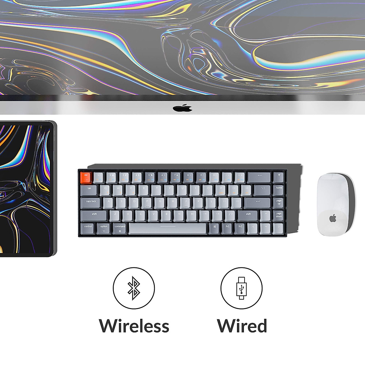 Keychron K6 65% Compact 68 Keys Wireless Mechanical Keyboard for Mac, Hot-swappable White Backlight, Bluetooth, Multitasking, Type-C Wired Gaming Keyboard for Windows with Gateron Brown Switch