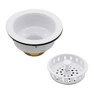 Westbrass CO2165S-50 Combo Pack 3-1/2" Post Style Large Kitchen Sink Waste Disposal Drain Flange with Basket Strainer, 1-Pack, Powder Coate White