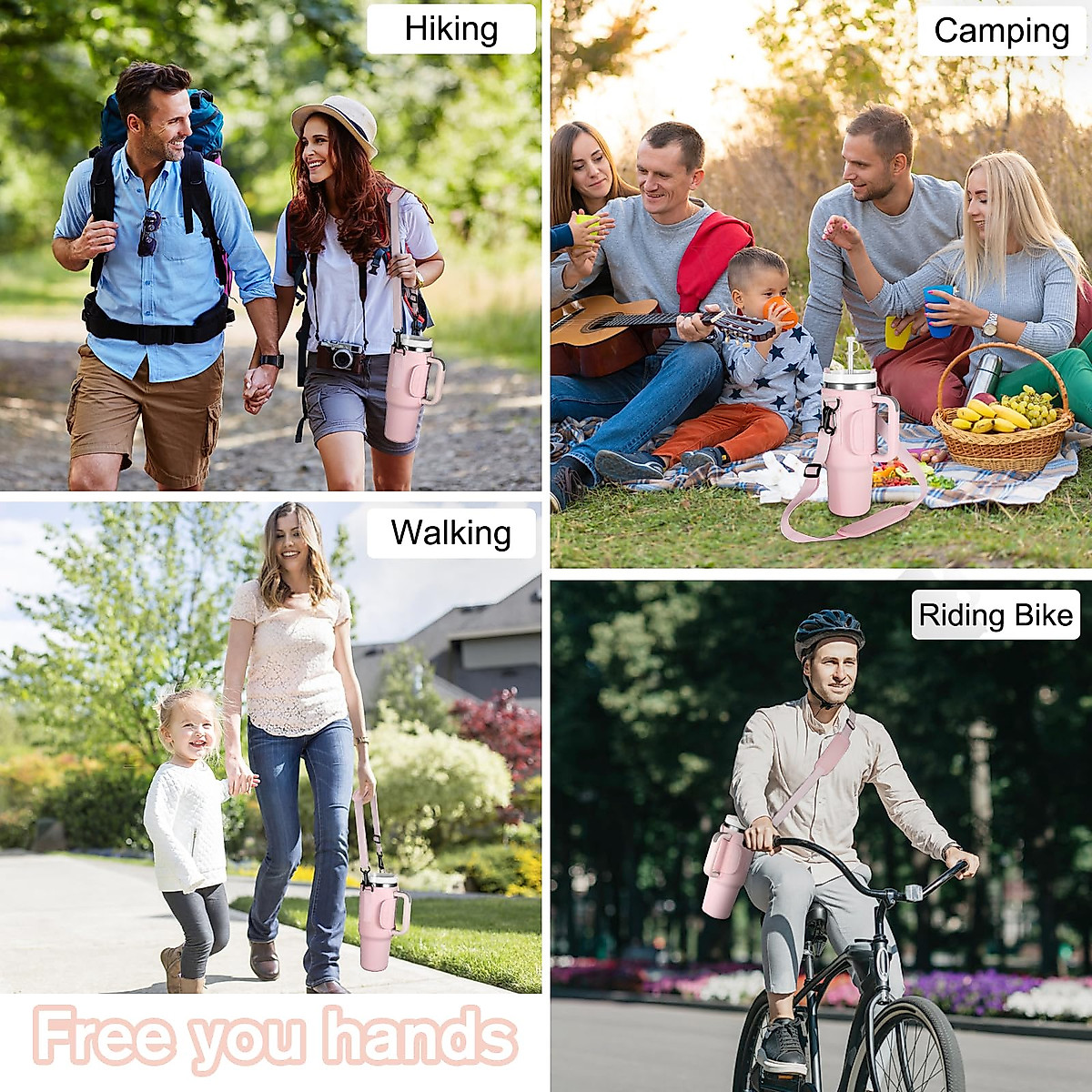 NEECZS Water Bottle Carrier Bag for Stanley 40 oz Tumbler with Handle,Neoprene Water Bottle Holder Pouch with Strap&Spill Stopper for Stanley Cup Accessories,Bottle Sling for Walking Hiking Camping