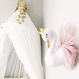 3D Wall Hanging Decoration Cute Crown Dress Swan Wall Art Sticker Hook for Nursery Kids Girl Room Wedding Birthday (Pink)