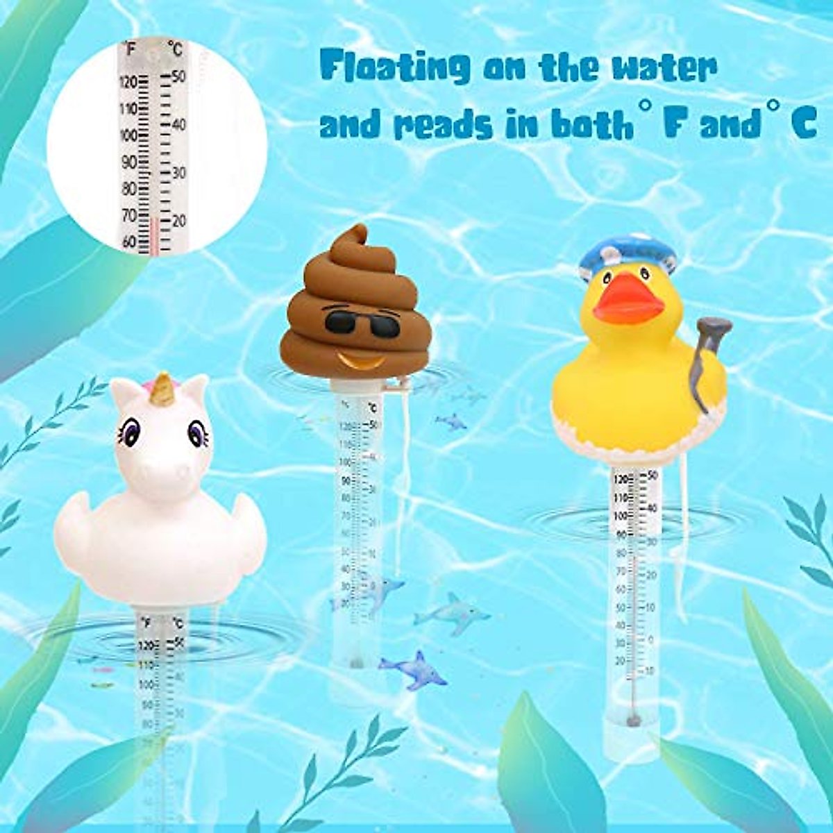 XY-WQ Floating Pool Thermometer, Large Size Easy Read for Water Temperature with String for Outdoor and Indoor Swimming Pools and Spas (Duck)